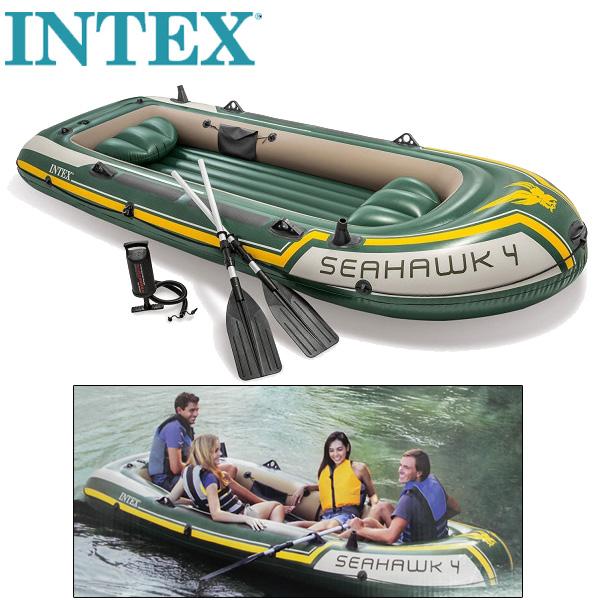 INTEX SALE特価 即納 インテックス 4人乗り ゴムボート Seahawk4 シーホーク4 オール ポンプ クッション付き intex boat set アウトドアマリンスポーツ ...