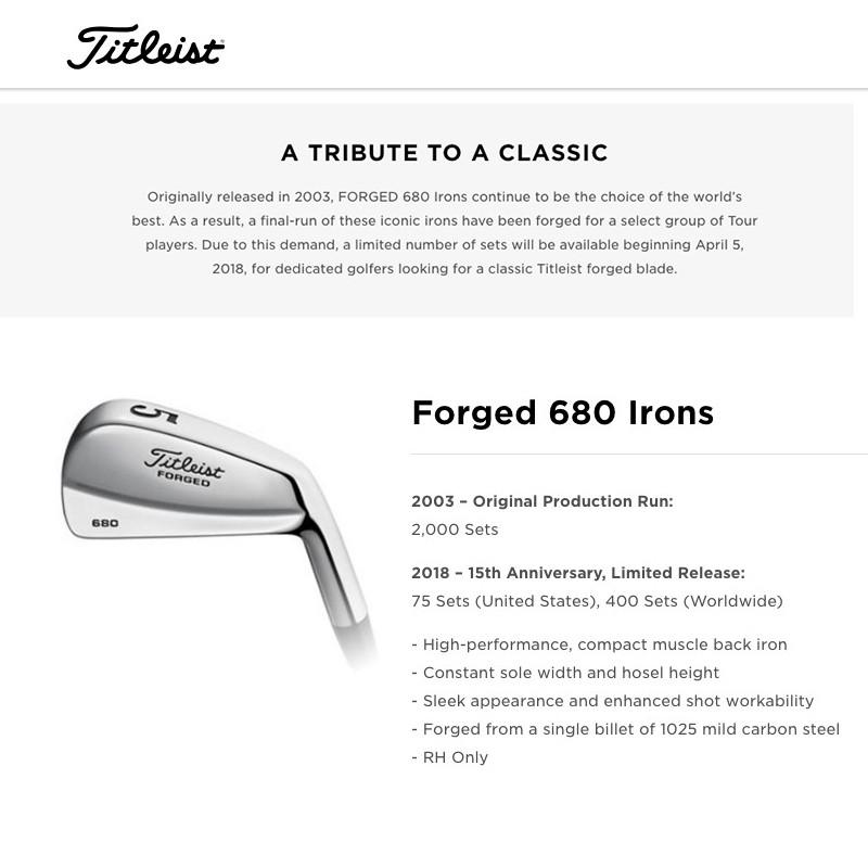 Titleist タイトリスト 680MB アイアンセット 15周年 数量限定 Titleist タイトリスト 680MB アイアンセット 15周年 数量限定