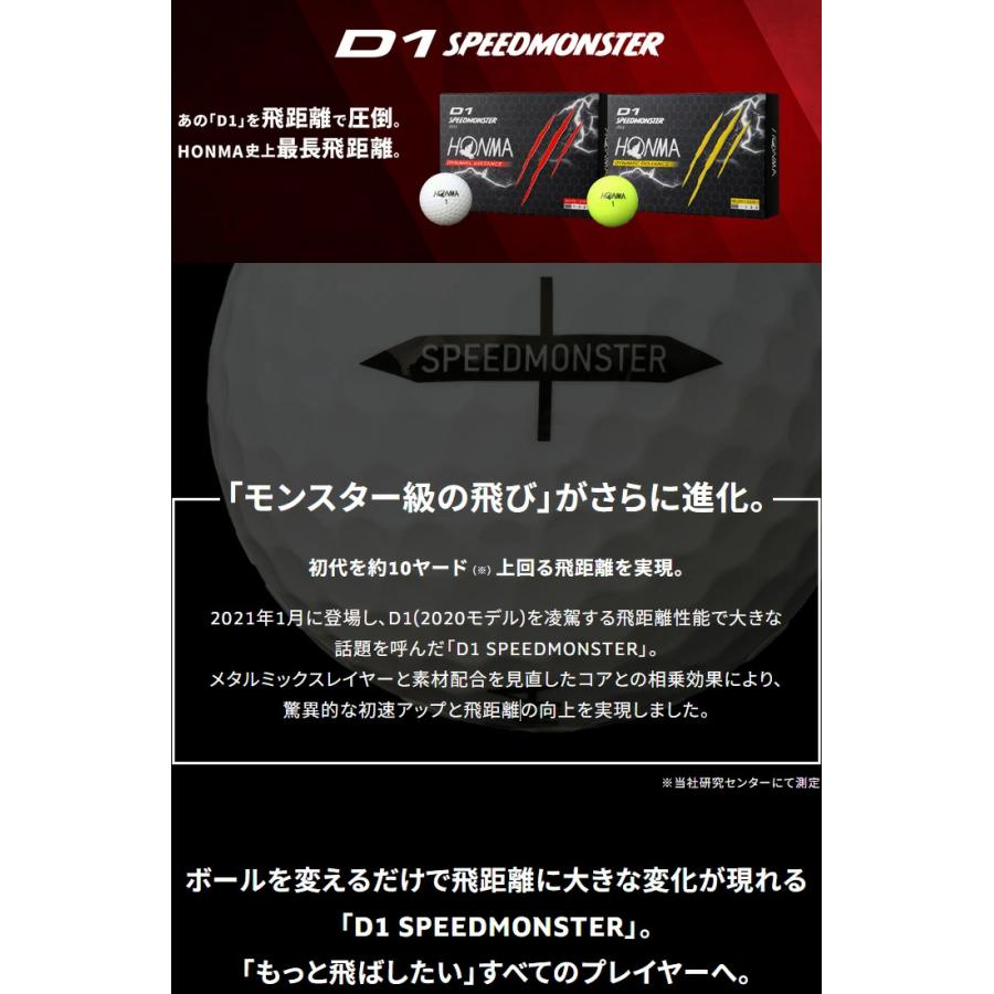 HONMA D1 ゴルフ ボール 本間 ホンマ スピードモンスター 1ダース（12球入）（HONMA GOLF SPEEDMONSTER） 日本正規品 BT2302 : ゴルフハンズ - 通販 ...