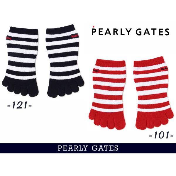 PEARLY GATES（パーリーゲイツ） 【NEW】PEARLY GATES レディス 5本指ボーダーショートソックス 滑り止め付 ...