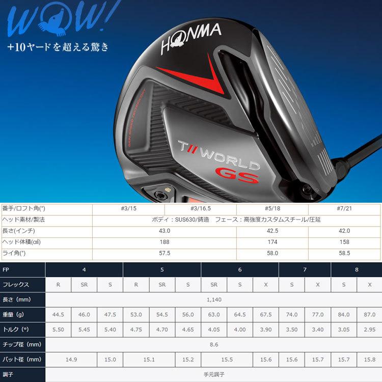 HONMA GOLF ホンマ ツアーワールド T//WORLD GS フェアウェイウッド VIZARD FP 65 カーボンシャフト 【オーダー対応】 : Golkin Yahoo!ショップ ...