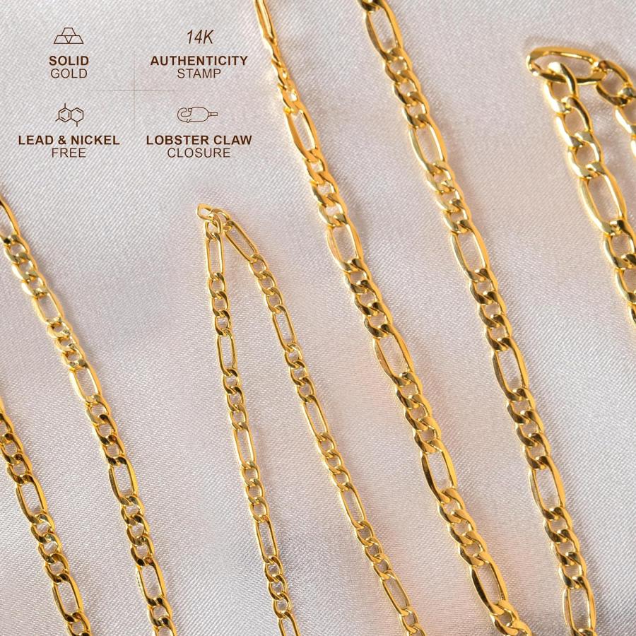 14K イエローゴールド 3.5mm フィガロリンクチェーンネックレス 14K イエローゴールド 3.5mm フィガロリンクチェーンネックレス
