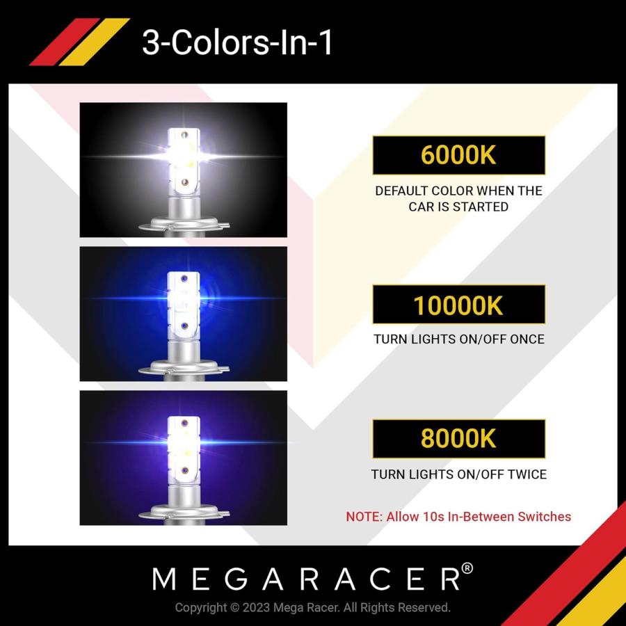 【並行輸入品】Mega Racer H7 LED電球 3色変化ライト (6000K ダイヤモンドホワイト 8000K アイスブルー ...