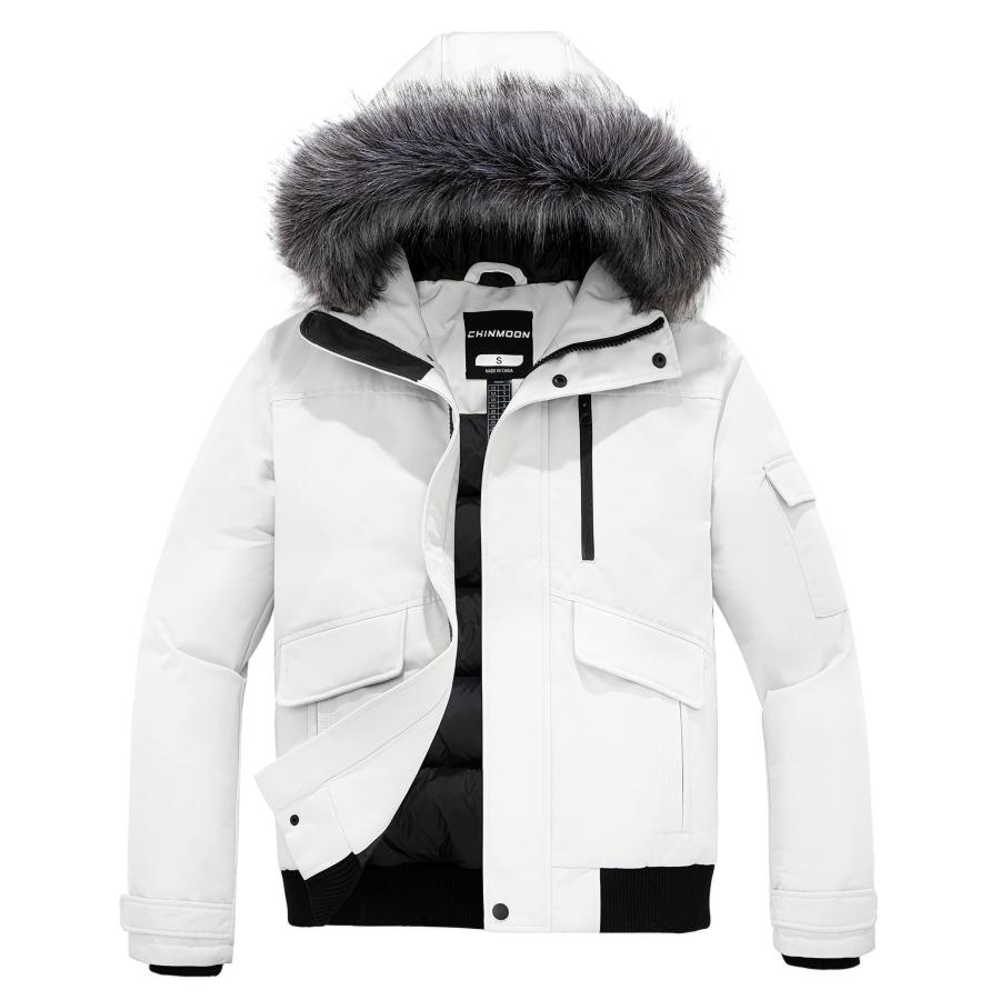 【並行輸入品】CHIN・MOON メンズ RDS ダウンジャケット 暖かい冬用コート 厚手パーカー ファーフード付き US サイズ ...