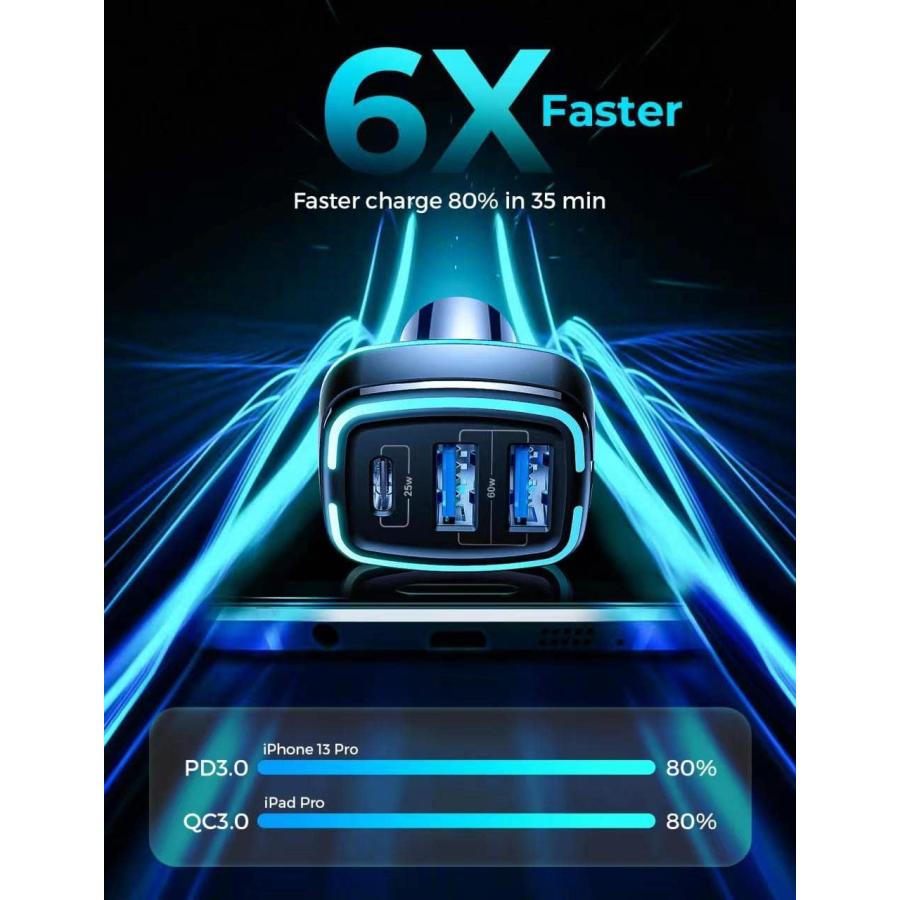 WORDIMA 車用充電器 80W 急速充電 デュアルUSB A USB C iPhone 12 11 Pr 並行輸入 : GoodFace ...