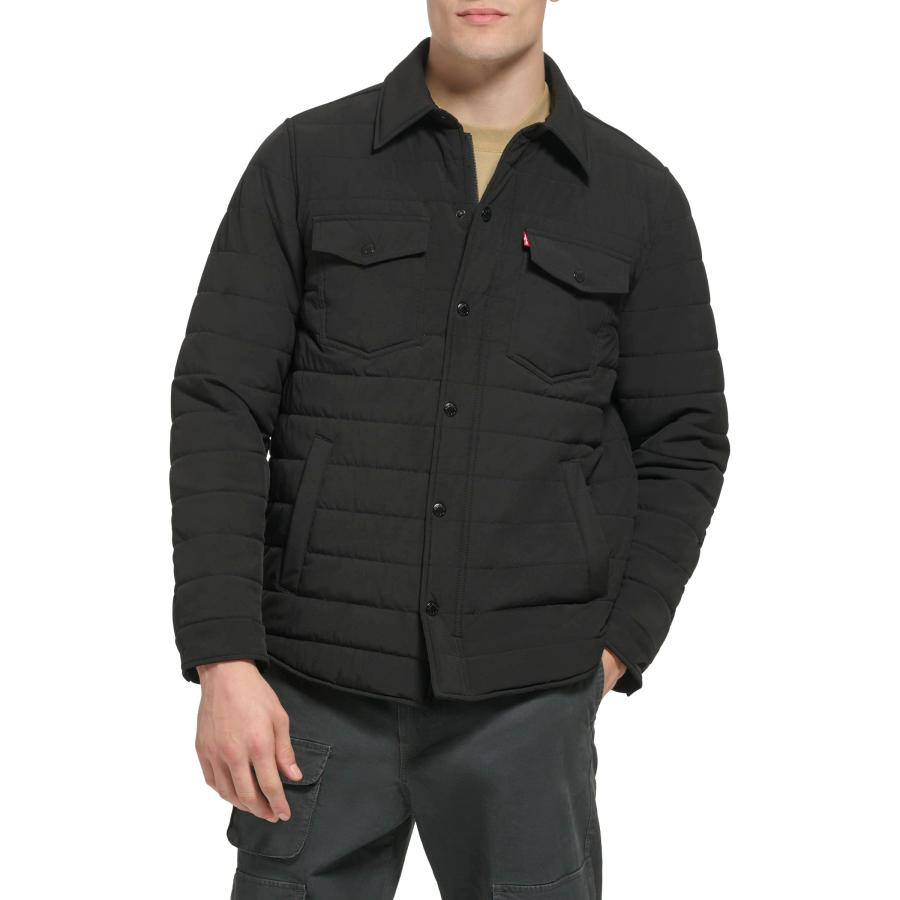 Levi's Men's Lightweight Quilted Shirt Jacket, Black, Medium 並行輸入品 ...