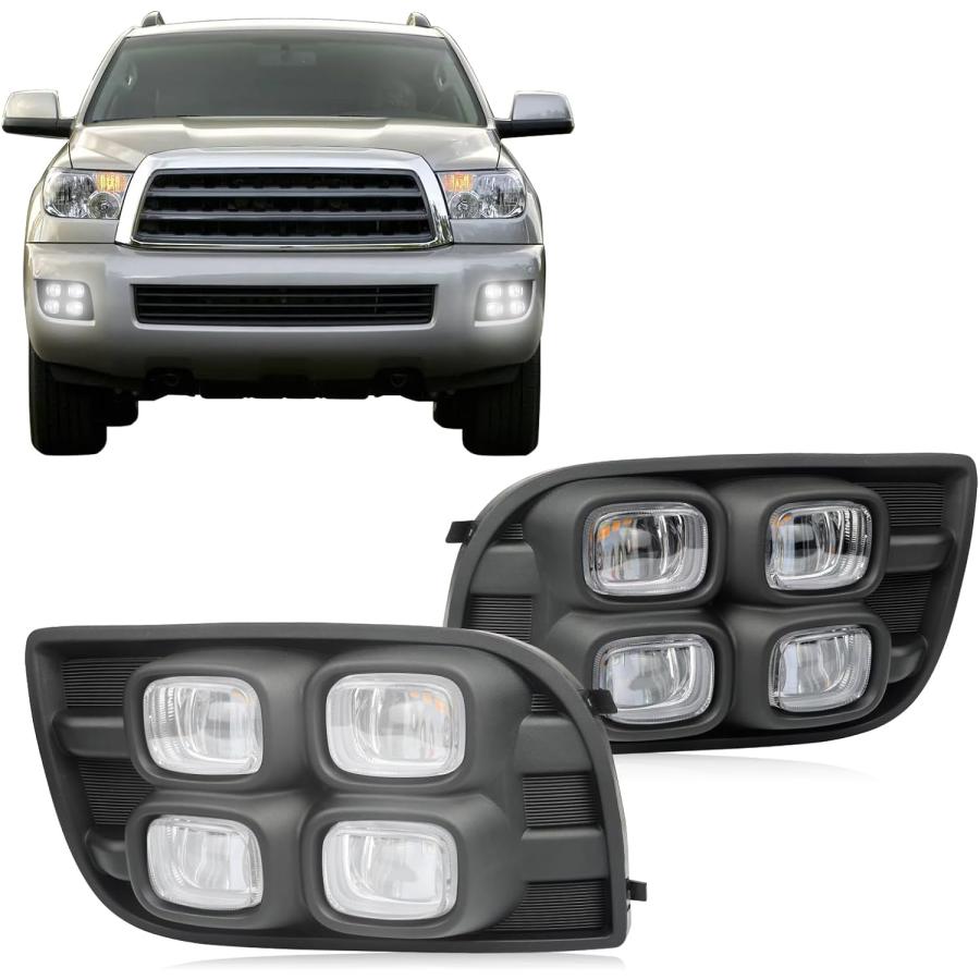 ブランド登録なし GEEGEETOP スイッチバック ホワイト/アンバー フロントバンパー フォグ デイタイム LED ランニングライト シーケンシャル ウインカー トヨタ セコイア SR5 ...