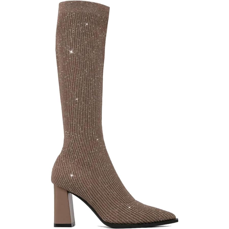 NEWBELLA MOUSSE FIT Women's Knit Comfort Chunky Heeled High Boots ...