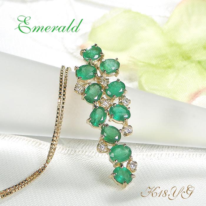 K18YG エメラルド ダイヤモンド ネックレス 送料無料 ペンダント ゴールド K18 18金 人気 可愛い ダイア ダイヤ 4月 5月 透かし 豪華 色石 GUPD1059-em ...