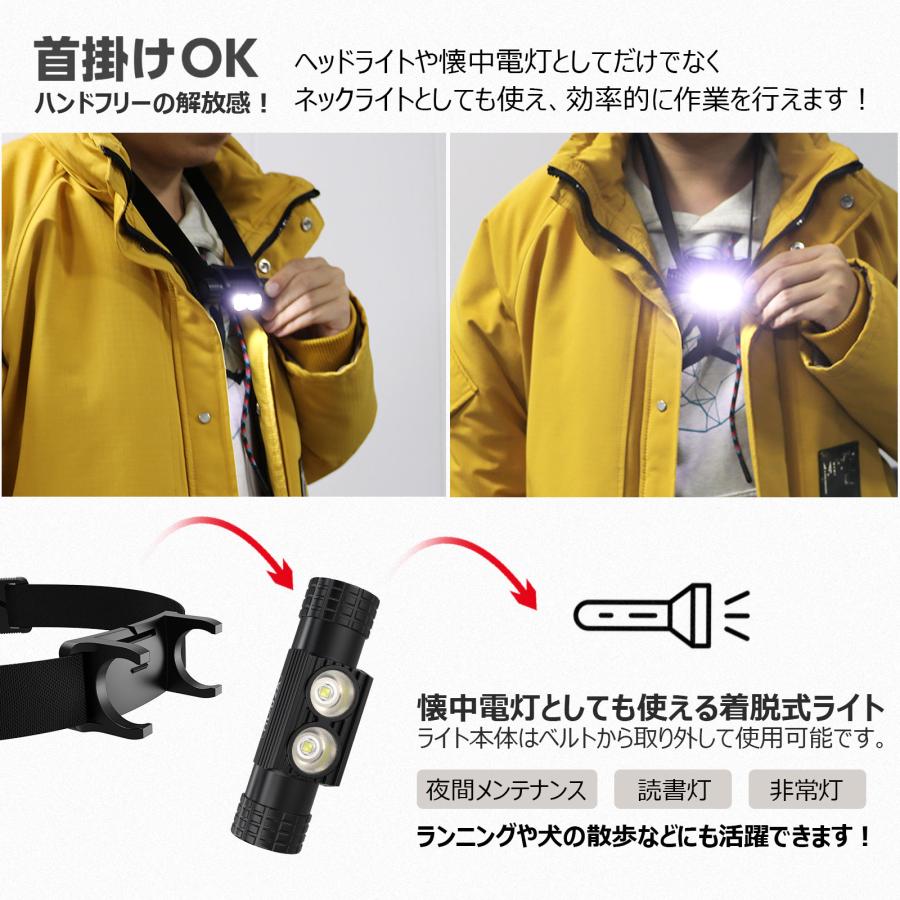 GOODGOODS SALE LEDヘッドライト 充電式 首かけ 2灯 3モード SOS 着脱式 防水 IP65 USB 最強ルーメン 夜釣り アウトドア 懐中電灯 防災 車中泊 一年保証 ...