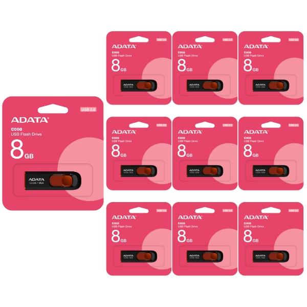 A-DATA 「10本セット」 USBメモリ 8GB 5年保証 ADATA USB2.0 スライド式 AC008-8G-RKD USB 黒 ...