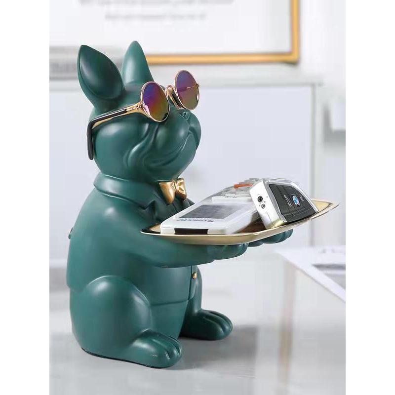 ブルドッグ 置き物 陶器 グリーン ツールトレイ インテリア 貯金箱 おしゃれ 小物置き カギ置き 北欧雑貨 かわいい キャッシュトレイ ...