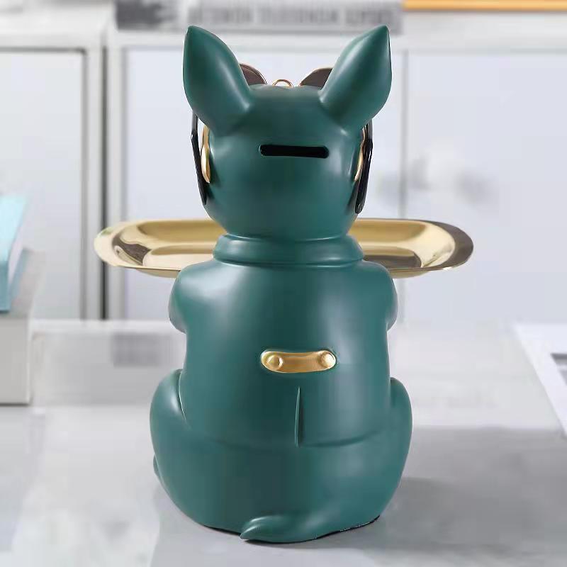 ブルドッグ 置き物 陶器 グリーン ツールトレイ インテリア 貯金箱 おしゃれ 小物置き カギ置き 北欧雑貨 かわいい キャッシュトレイ ...
