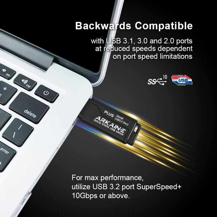 ARKAINE USBメモリ 250GB USB 3.2 Gen2 UASP SuperSpeed+, 超高速 USBメモリー 最大読出速度 ...
