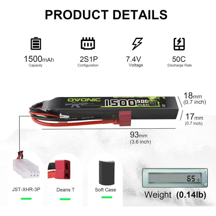 OVONIC リポバッテリー 7.4v 1500mAh 2S 50C Tプラグ付き Lipo Battery （2パック） : GOOD ZERO - 通販 - Yahoo!ショッピング
