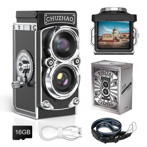 Beedoveレトロカメラデジカメレトロ1080P写真・動画機能12MPオートフォーカス1.54インチ画面ヴィンテージミニデジタルカメラTLR ...