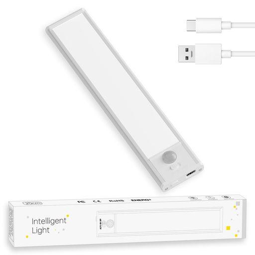 LUTW人感センサーライト室内充電式LEDバーライト足元灯手元灯超薄型20cm3色切替自動・手動点灯マグネット着脱式フットライト配線 ...