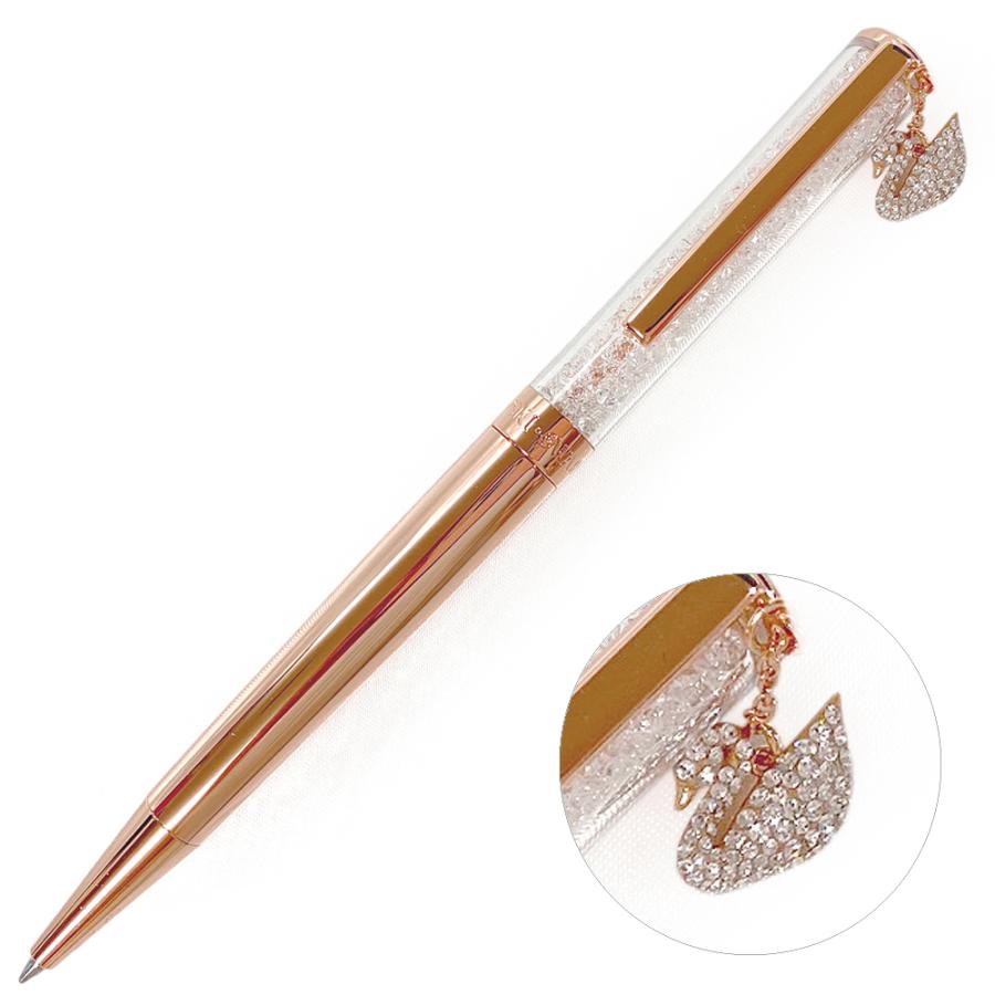 【名入れOK(有料)】スワロフスキー SWAROVSKI クリスタル ボールペン SWAN ROSE チャーム ローズゴールド ...