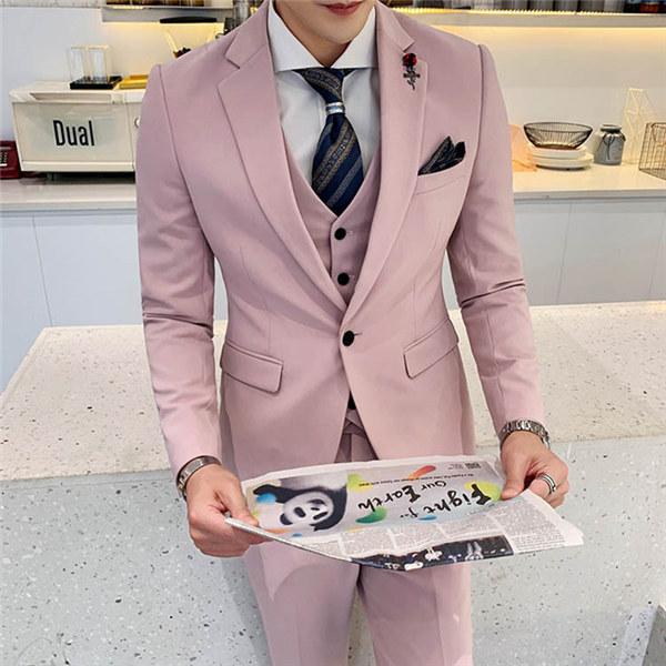 ピンクスーツ 無地 1ボタン スリムスーツ ビジネススーツ メンズ