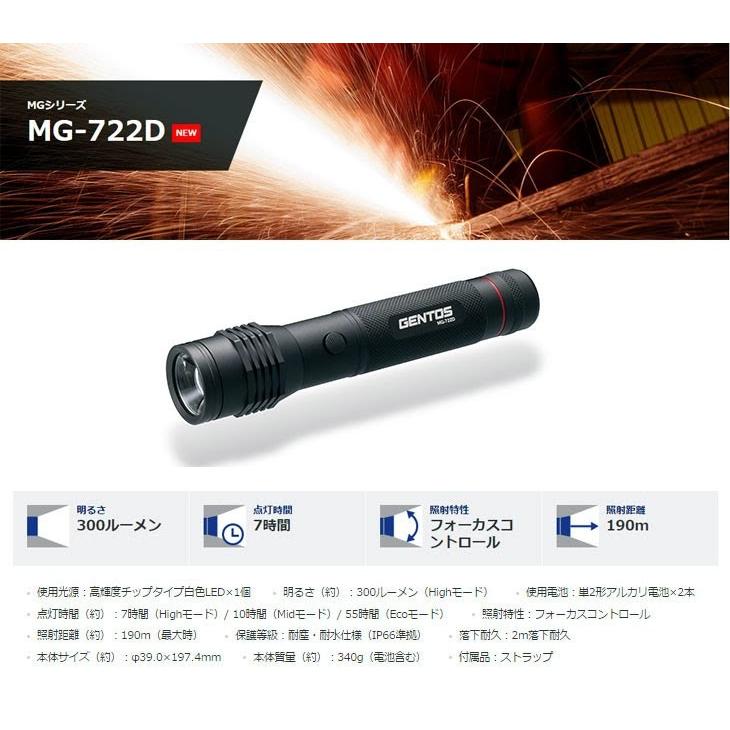 ネコポス送料込 懐中電灯 300ルーメン 2m落下耐久 LED GENTOS ジェントス MG-722D LEDフラッシュライト 防災 防災グッズ :gentos-mg-722d:GRANS ...