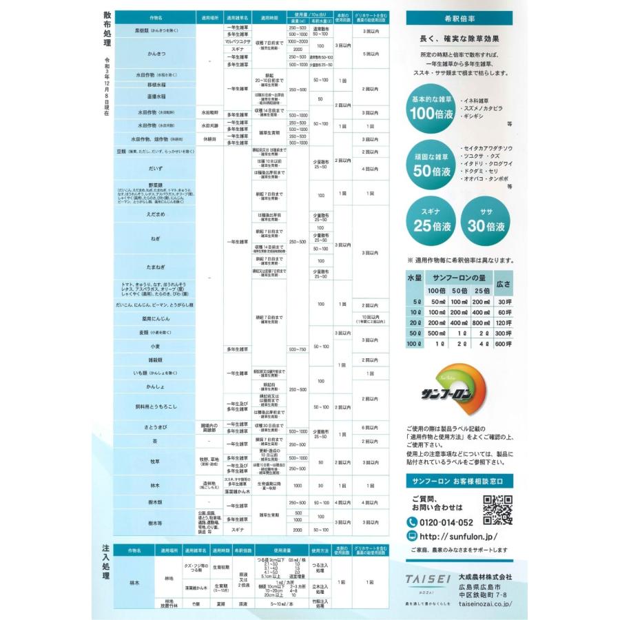 サンフーロン液剤 2L*10本入ケース売り 農耕地登録除草剤 大成農材 : 4515262100031-10 : グラントマトYahoo!ショッピング店 - 通販 - Yahoo!ショッピング