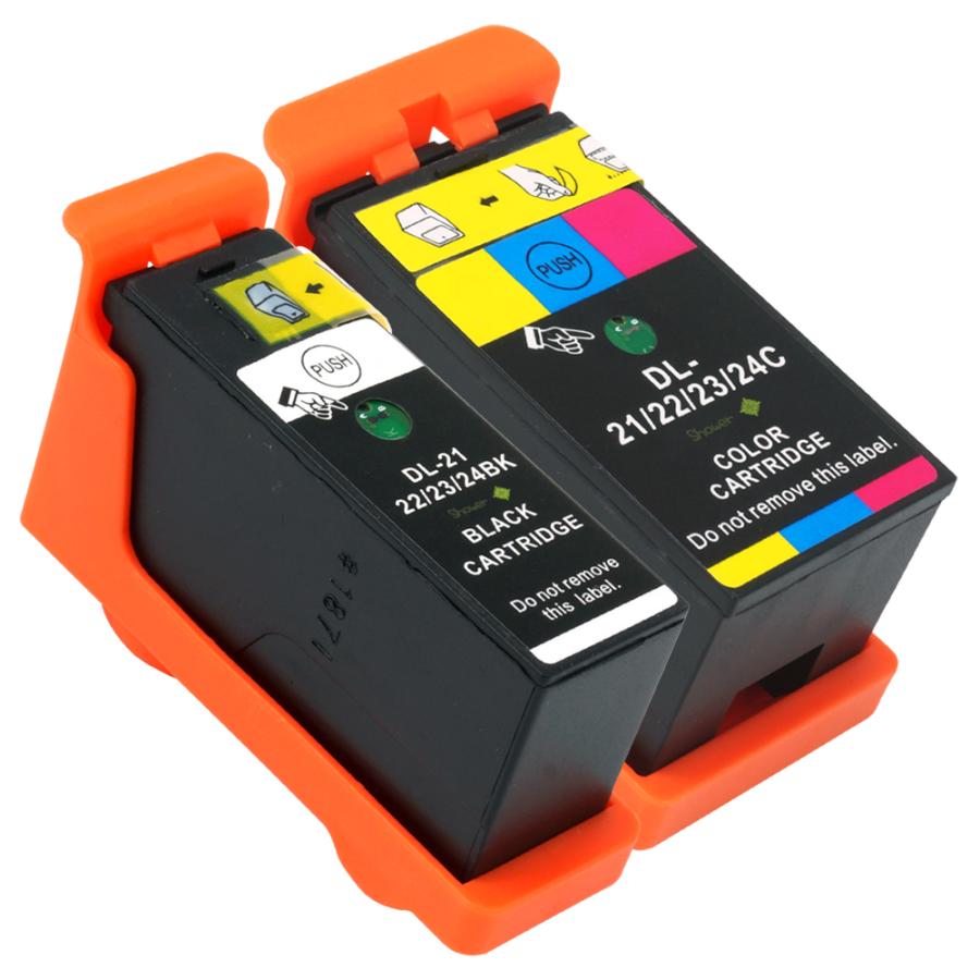 DELL デル DL-21 (BK・C/M/Y一体型) 各1本 合計2本セット 互換インクカートリッジ 残量表示 ICチップ付 DL21 印刷 ...