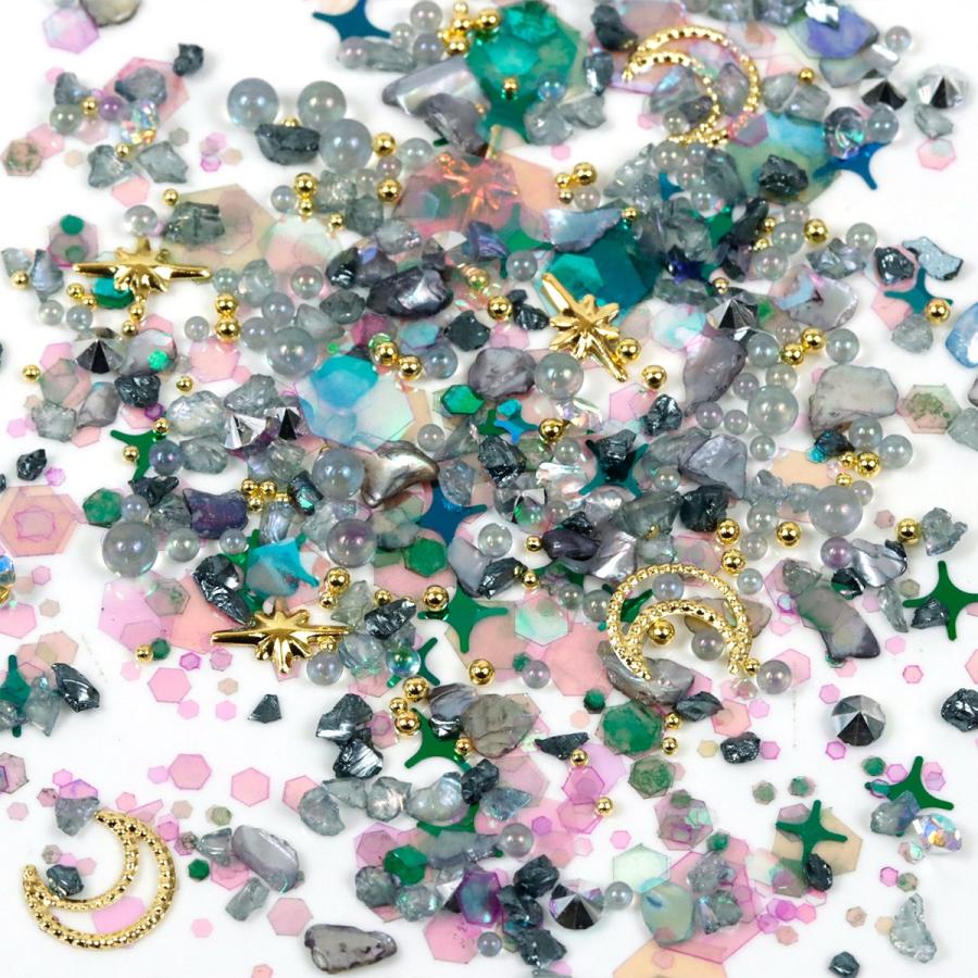 隠れ工房GreenOcean 封入 レジン封入素材 封入パーツ シェイカー デコパーツ セイレーン人魚 鱗 うろこ 月 十字星 夜 ホロ GreenOceanオリジナルブレンド♪ No120 ...