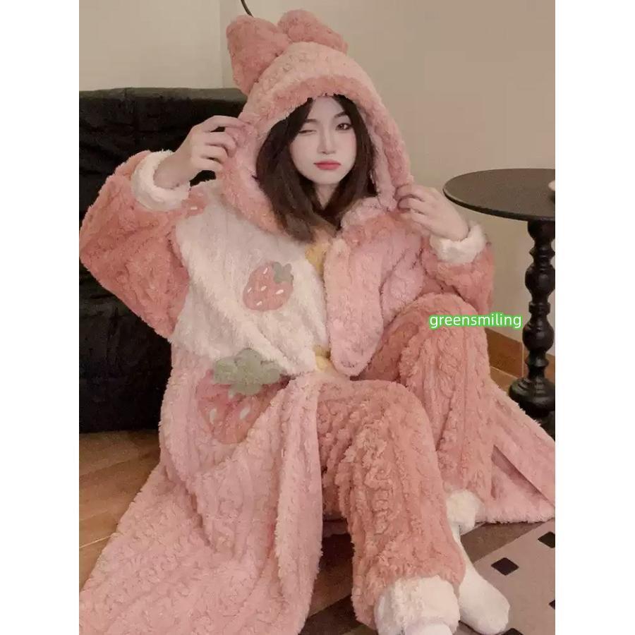 パジャマ ルームウェア レディース いちご もこもこ 上下セット ナイト