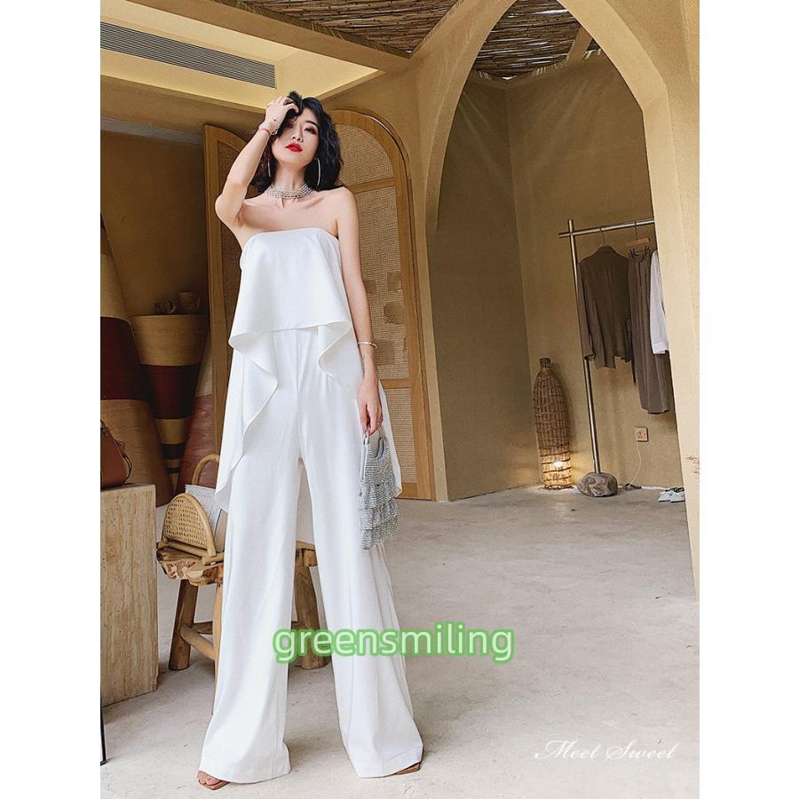 カラードレス パンツドレス ホワイト ブラック ベアトップ パーティー