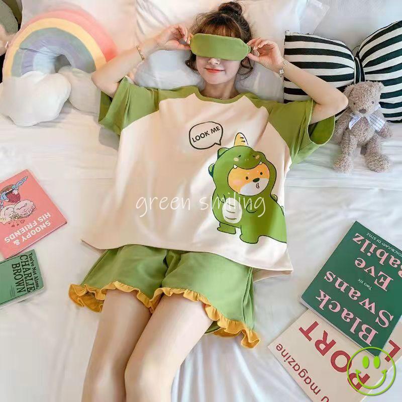 パジャマ レディース 春 夏 秋 半袖 半ズボン ルームウェア 上下セット 女性 可愛い 部屋着 寝巻き ランジェリー パジャマ 韓国風 :green-t711-mt46:Green ...