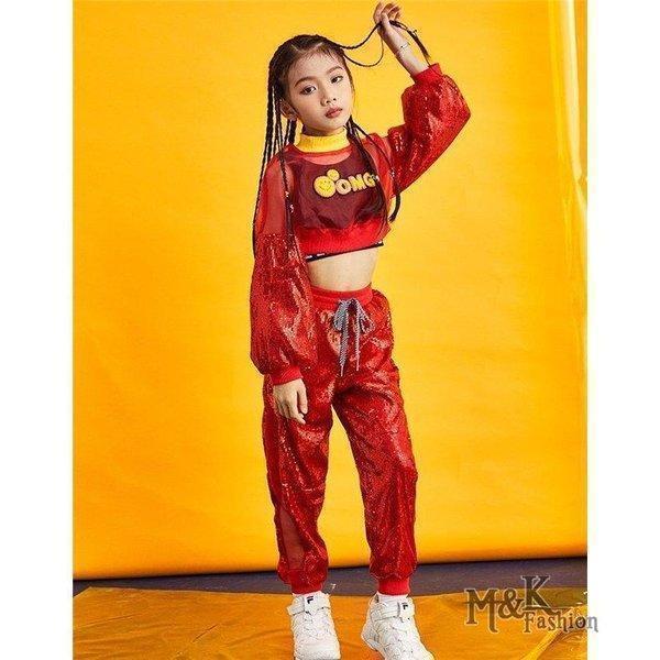 スパンコール衣装 派手 ガールズ キッズダンス衣装 セットアップ