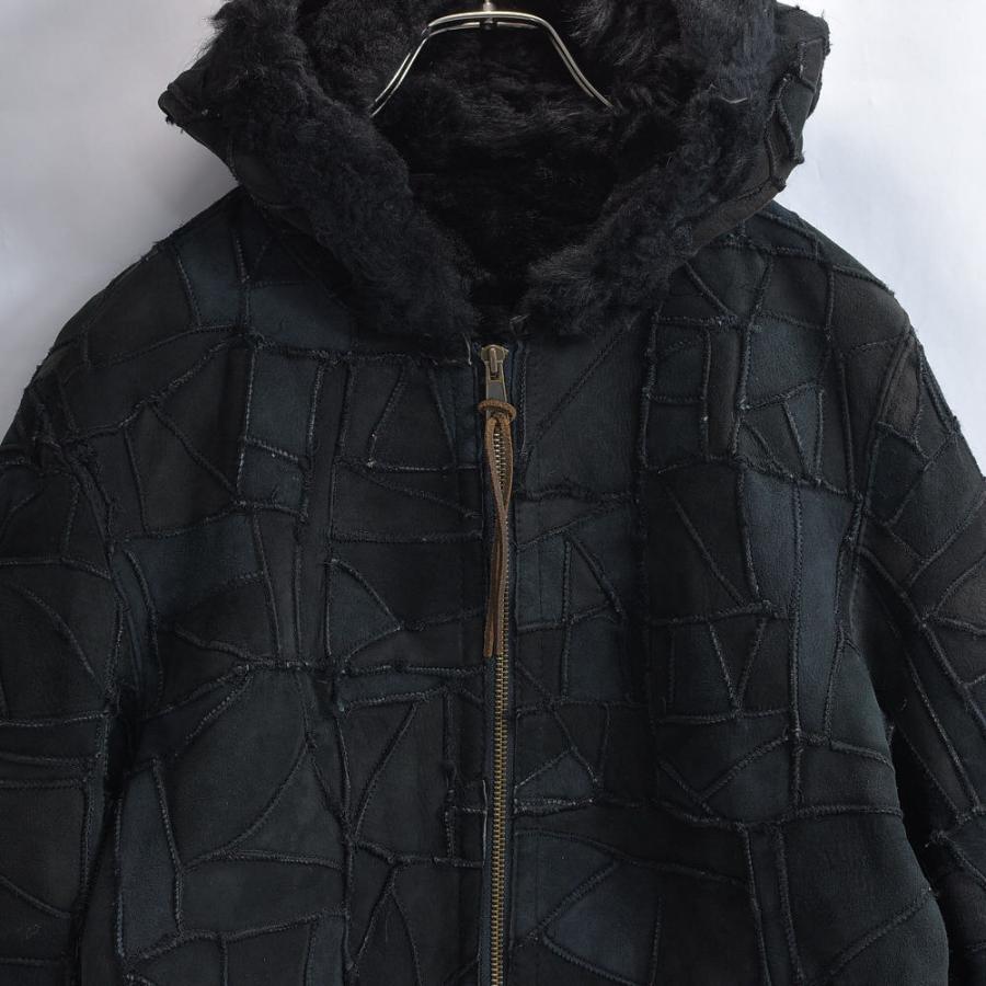 JUNMEN（ジュンメン） 00s〜 パッチワークデザイン シアリング ムートン ジャケット 本革 レザー ボア パーカー アウター コート ヴ : 古着屋 grin days memory ...