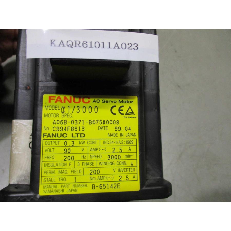 中古 FANUC AC SERVO MOTOR α1/3000 A06B-0371-B675#0008 0.3kW サーボモータ/A860-0360-T001 (KAQR61011A023 ...