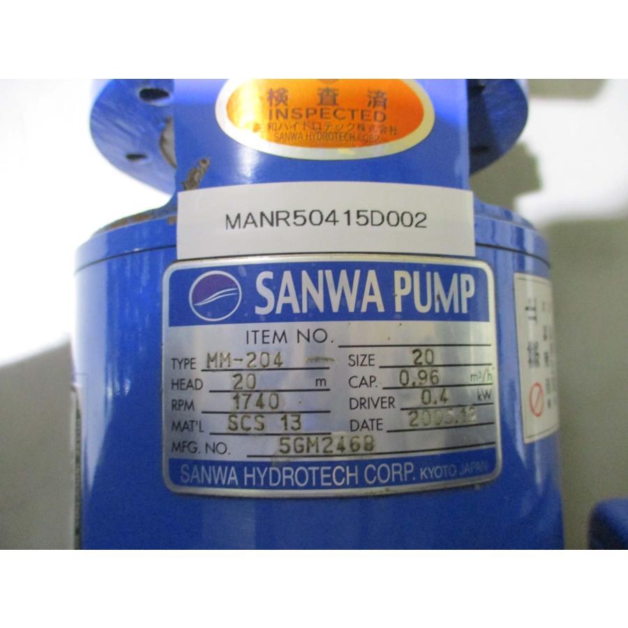 中古 SANWA PUMP MM-204 0.4KW/NIDEC INDUCTION MOTOR FELQ-8T(MANR50415D002 ...