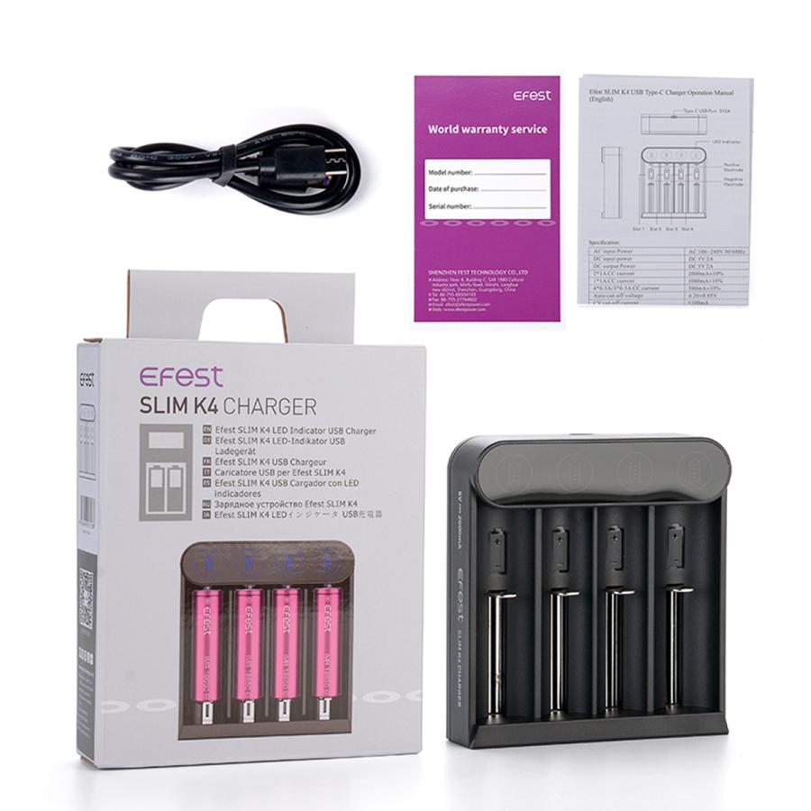 リチウムイオンバッテリー 充電器 Efest Slim K4 Type-C 1A クイックチャージャー イーフェスト mod モッド ...