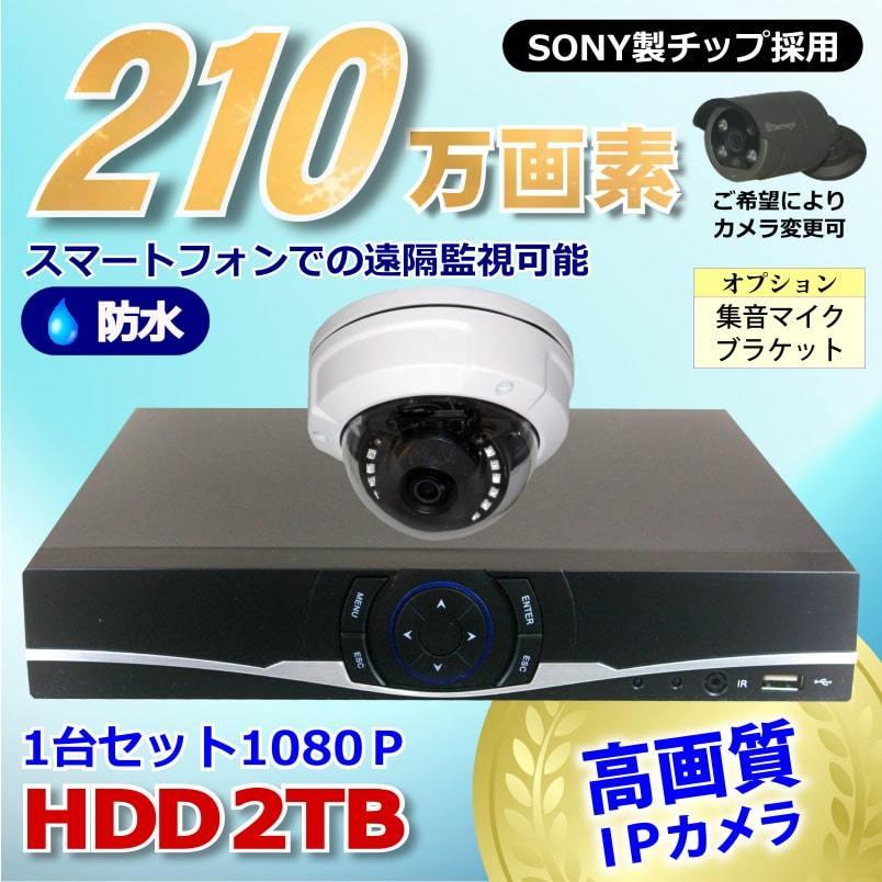 防犯カメラ 210万画素 4CH NVR レコーダー SONY製 防水 ドーム型 IPカメラ 1台 セット 音声入力 LAN接続 HDD2TB ...