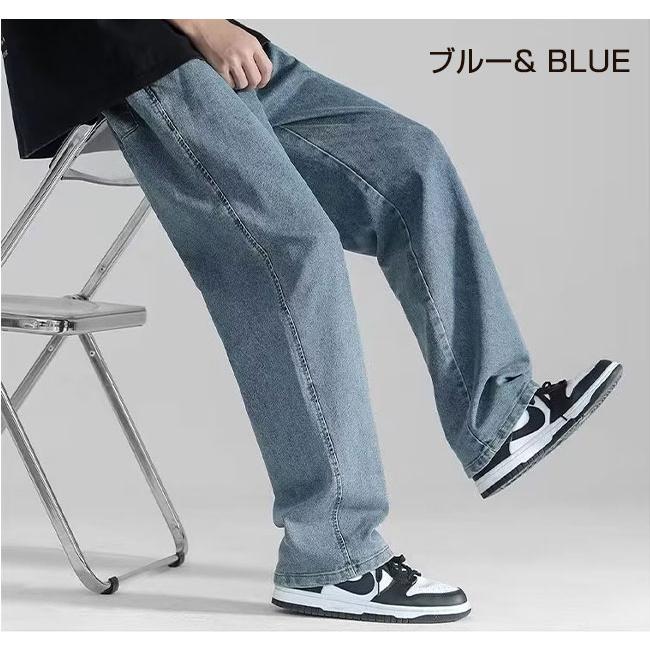 デニムパンツ メンズ ジーパン ワイドパンツ ジーンズ ストレート カジュアル ゆったり リラックス 落ち感 トレンド シンプル : gsgs-shopping - 通販 - Yahoo!ショッピング