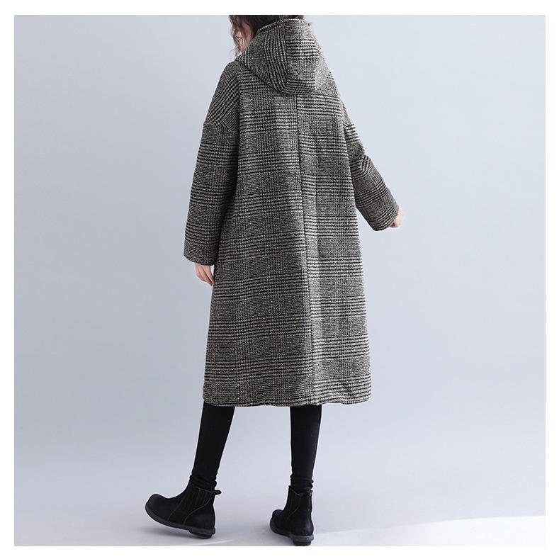 チェスターコート レディース チェック柄 千鳥柄 フード付き ロングコート 大きいサイズ アウター 大人 秋冬 コート 防寒 ゆったり ラグランスリーブ チェスターコート レディース チェック柄 千鳥柄 フード付き ロング