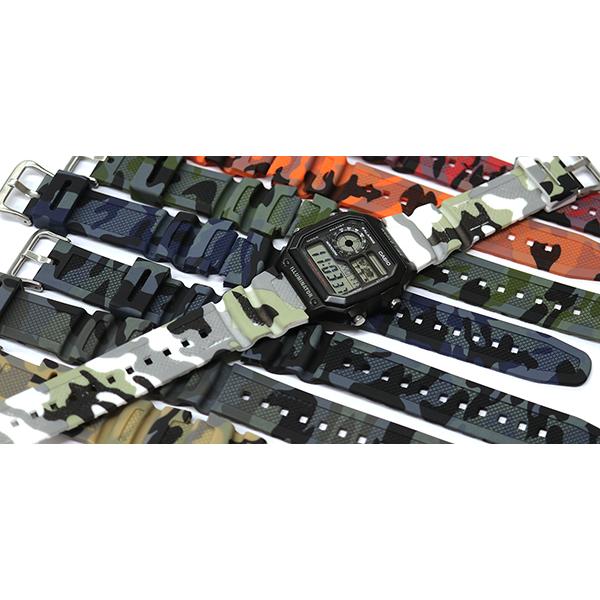 カシオ W-218 AQS810W S800W SGW 300H 400H AE 1000 1300 1200 etc 互換 18mm ラバー ベルト カムフラージュ ca-016 ...