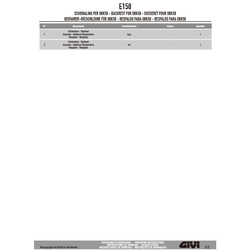 GIVI E158 バックレスト トップケースシリーズ用／ジビ :E158:GUUBEAT - 通販 - Yahoo!ショッピング