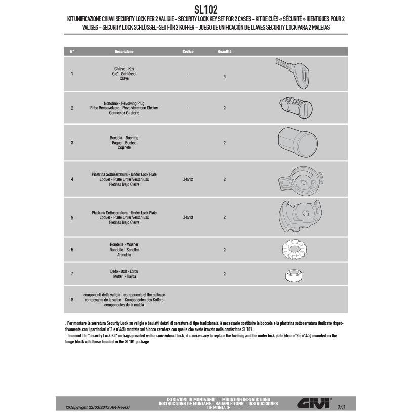 GIVI SL102 キーシリンダー スペアキー セイムナンバー トップケース・サイドケース用 : GUUBEAT-MOTO - 通販 ...