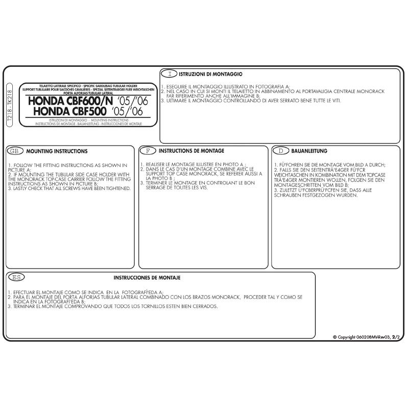 GIVI T218 サイドバッグホルダー／HONDA CBF1000 / ABS HONDA CBF600N CBF600S CBF500専用 ...