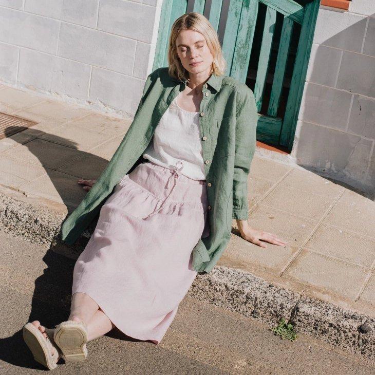 not PERFECT LINEN | Oversize linen shirt LIVORNO-2 (vintage green ...
