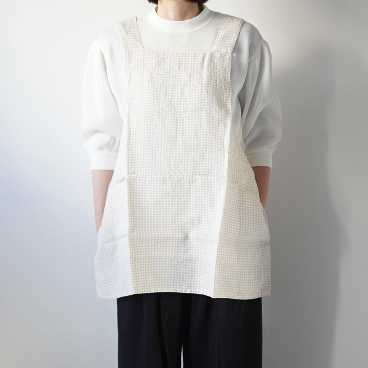not PERFECT LINEN | SHORT SQUARE CROSS APRON (natural x white gingham ...