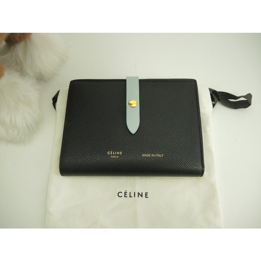セリーヌ ミディアムストラップウォレット レザー 黒水色 2つ折財布@S-YO-4156 2 : 16527 : ブランドショップ ...