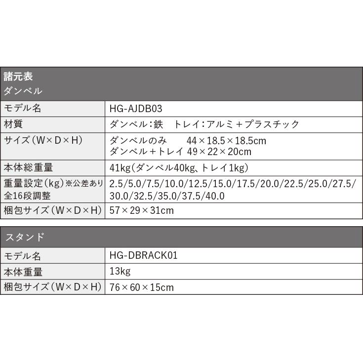 HAIGE ハイガー 可変式ダンベル 40kg×2個＋専用スタンド ワンタッチ アジャスタブル 鉄アレイ HG-AJDB03-2ST 2年保証 : HAIGE - 通販 - Yahoo!ショッピング