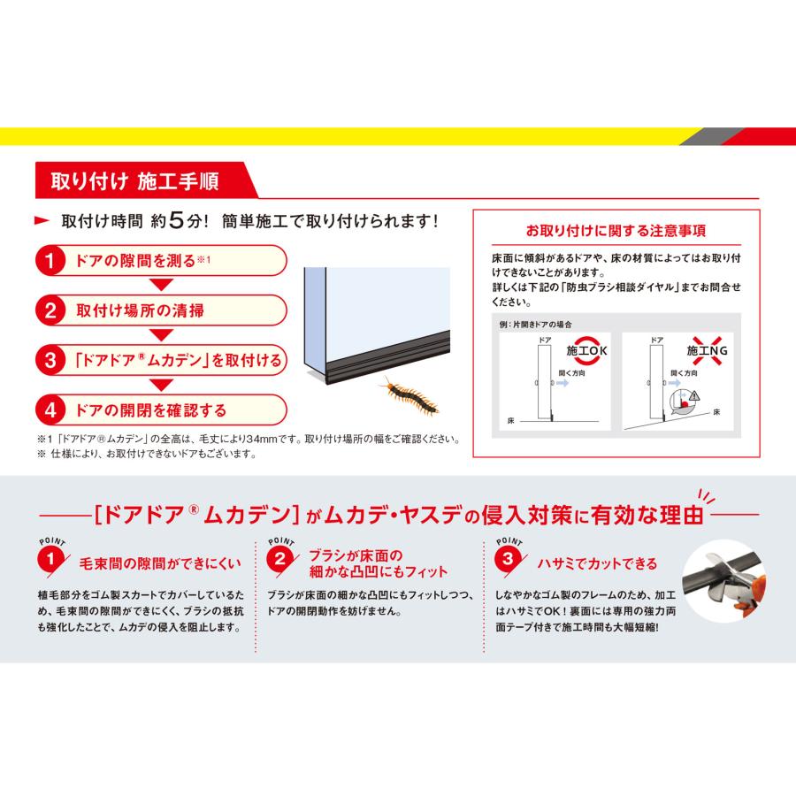 バーテック ドアドアムカデン 黒色 毛丈 2mm 全長 1m DM-MKDN 1M 1本 23430000 ｜ BURRTEC 防虫 防塵 ...