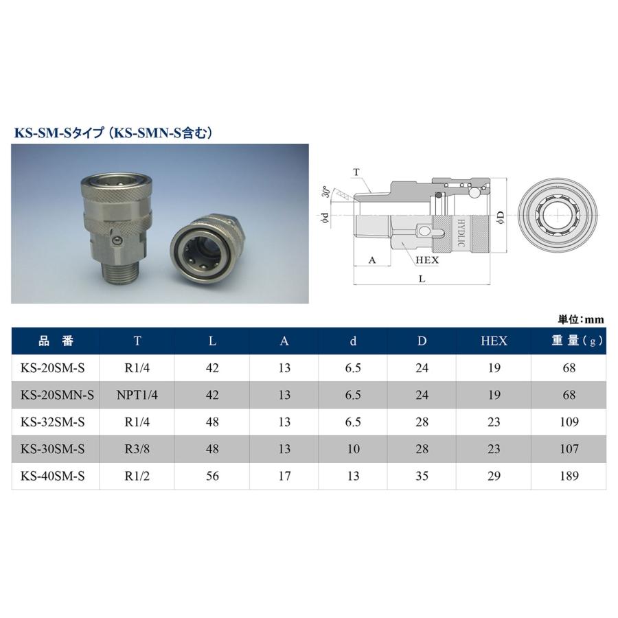 共栄ハイドリック ワンタッチカプラ ソケット SUS304 KS-40SM-S 1個｜ 洗浄機 洗浄機付属品 : ハケ市 河合刷毛ブラシ工業(有) - 通販 - Yahoo!ショッピング