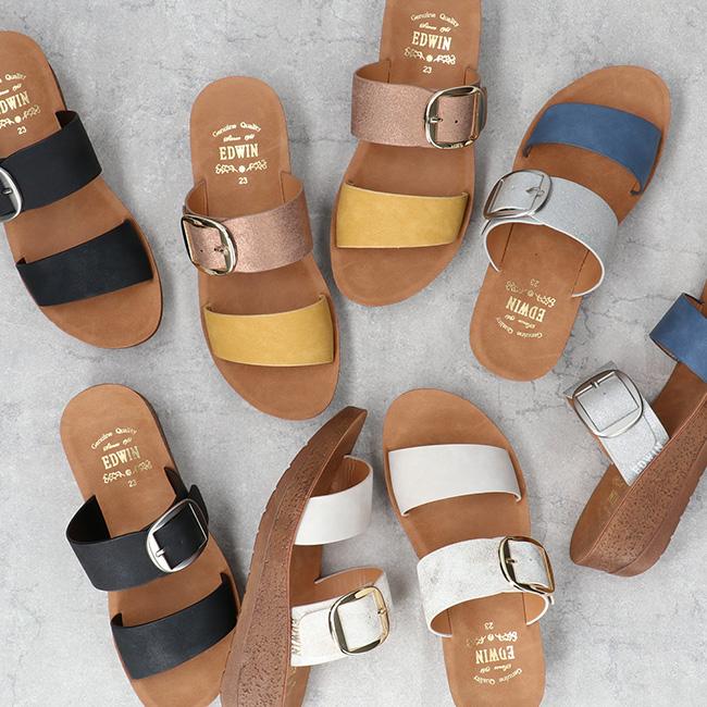 EDWIN エドウィン サンダル レディース 厚底 疲れない 歩きやすい 履きやすい 痛くない やわらかい 5センチヒール ウェッジソール 軽量 かかとなし おしゃれ EW9501 靴 ...