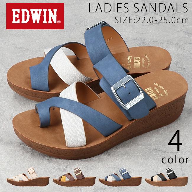 EDWIN エドウィン サンダル レディース 厚底 疲れない 痛くない やわらかい 5センチヒール ウェッジソール 軽量 かかとなしEW9502 トングサンダル シューズ 夏 靴 : はきもの ...
